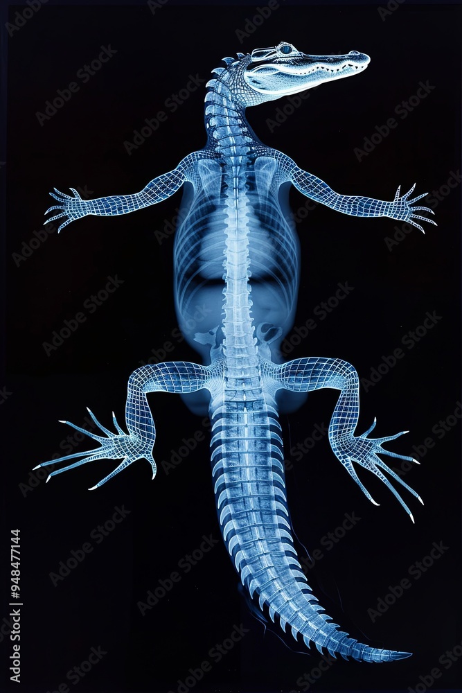 X-ray image of an alligator, showing its skeletal structure in detail ...