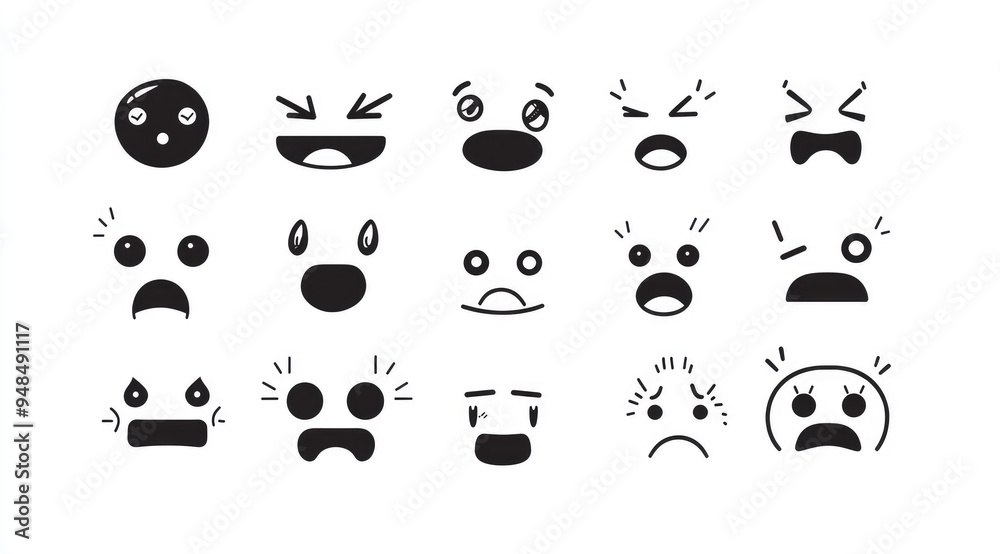 Cute, kawaii doodle clip art with various expressions and emotions of ...