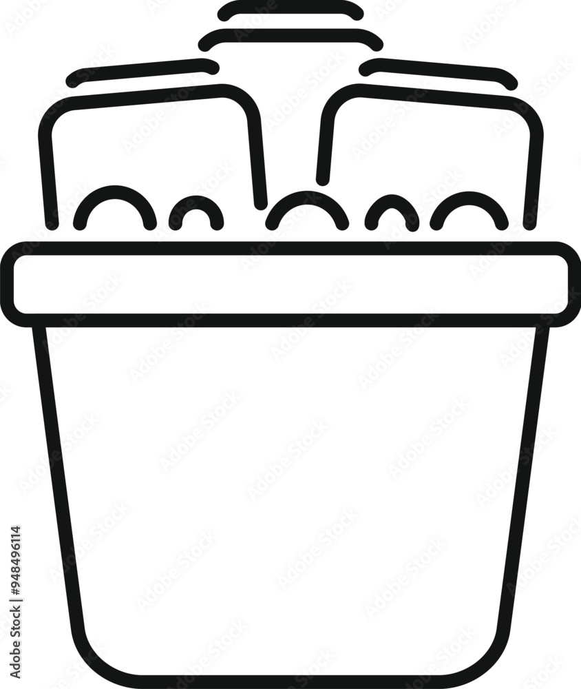 Line art icon of an office trash bin overflowing with crumpled paper ...