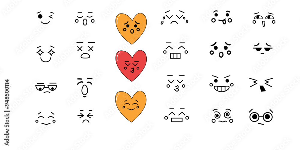 Editable cute expressive face, illustration cartoon set, chibi cartoon ...