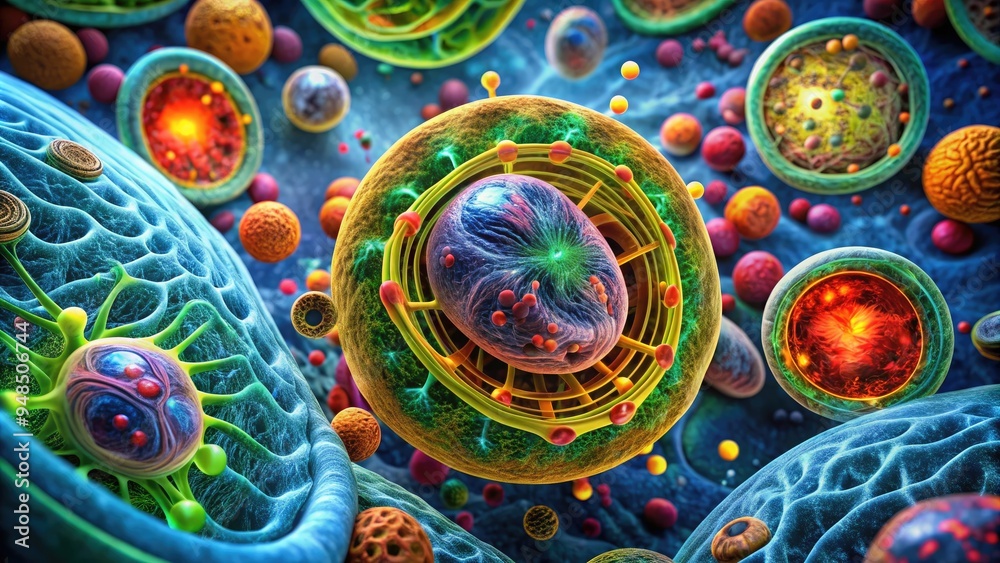 Foto de Stock Microscopic image of a eukaryotic cell's internal ...