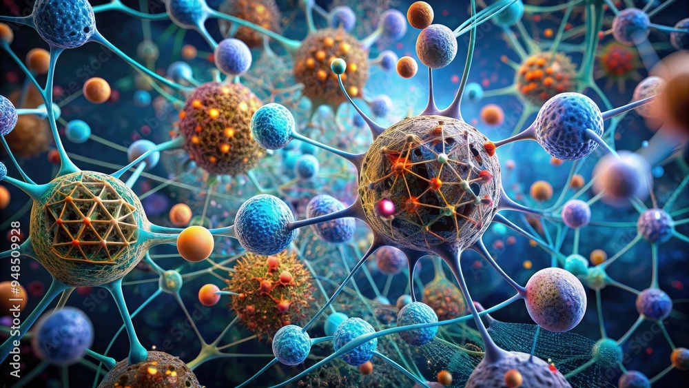 Microscopic view of cellular structure, showcasing intricate networks ...
