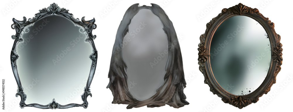 Vintage Haunted Mirror Set, High-Quality Watercolor Clipart with ...