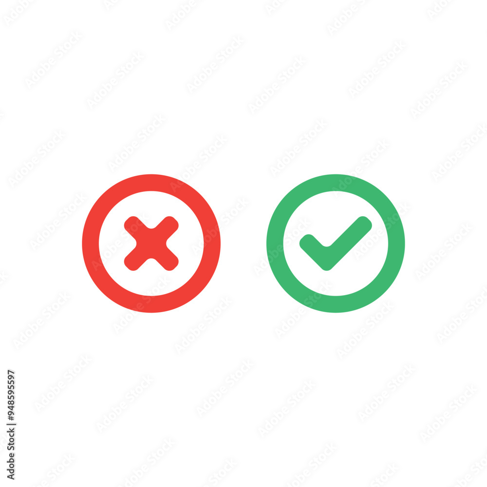 Tick, cross icon button set. Check mark icons. Vector illustration ...