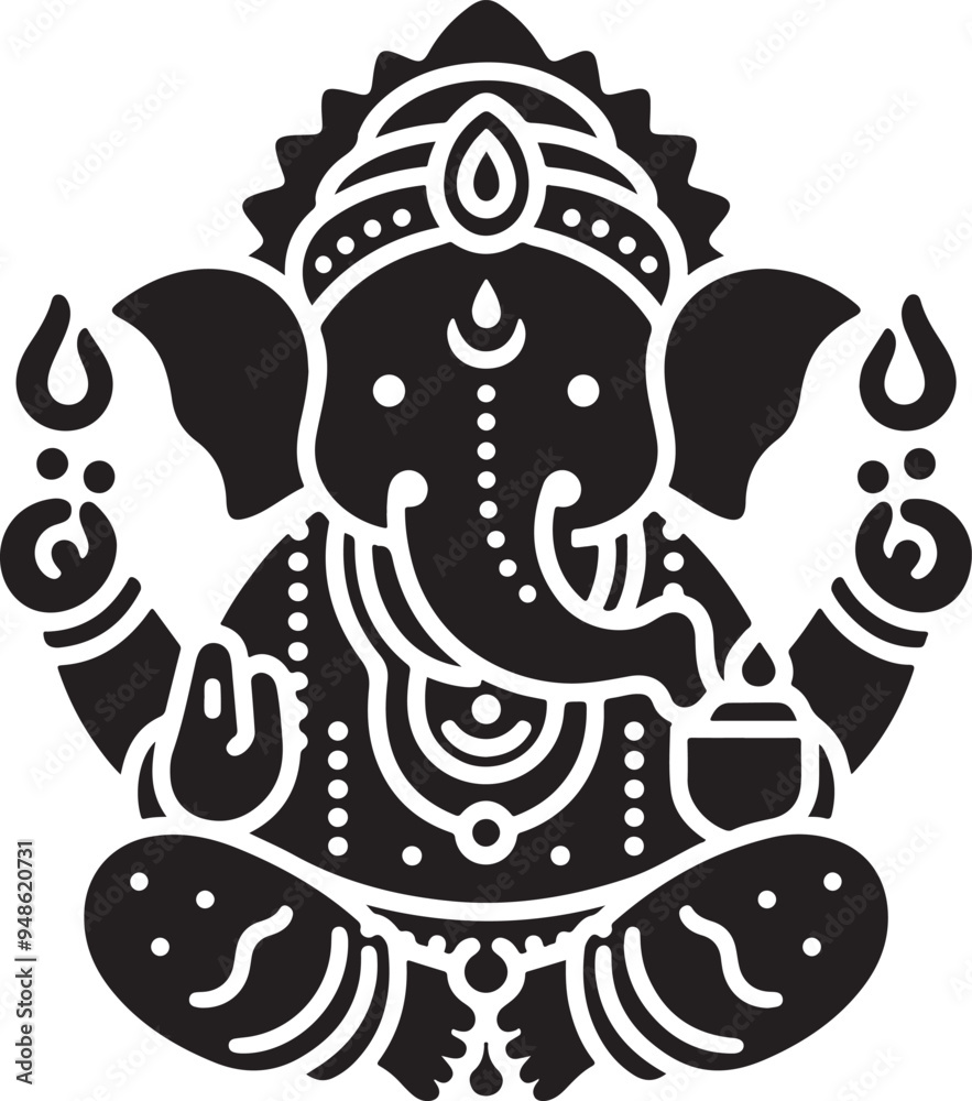Indian God Ganapati Simple 2D Cute Single Characters with Silhouette ...