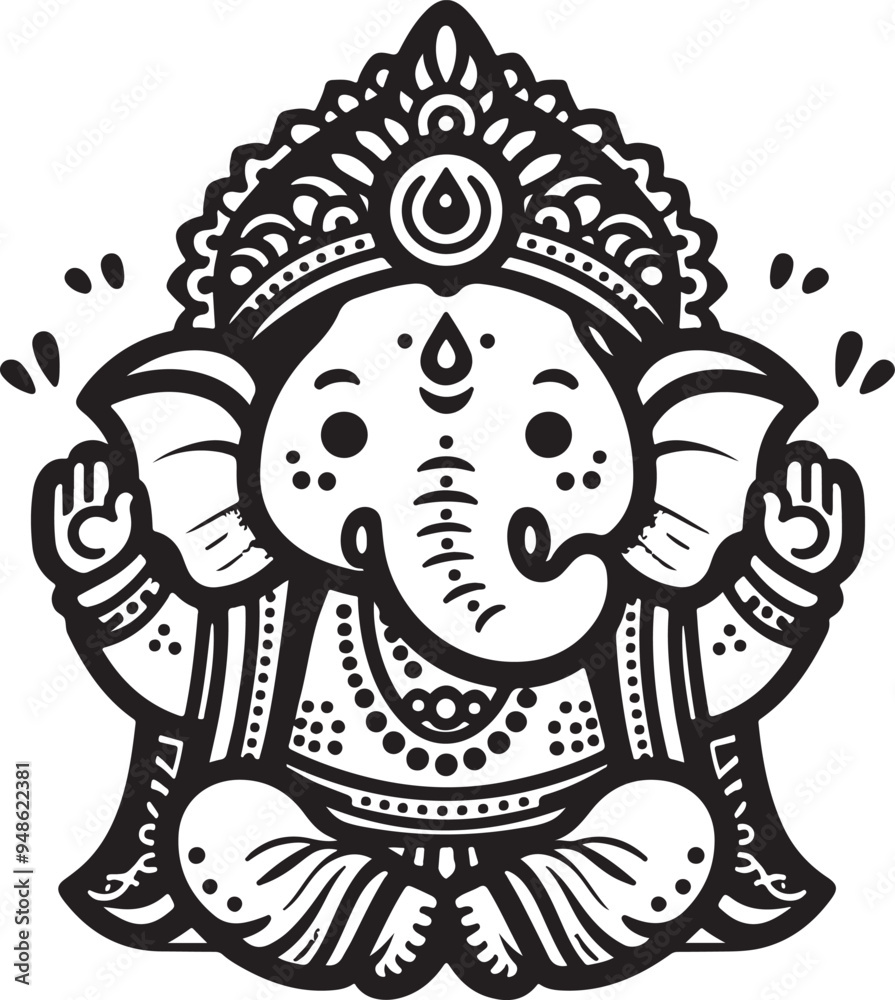 Indian God Ganapati Simple 2D Cute Single Characters with Silhouette ...