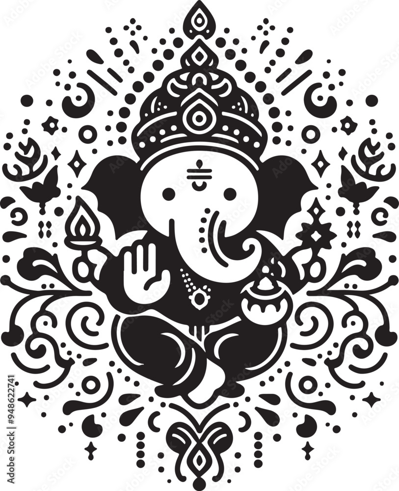 Indian God Ganapati Simple 2D Cute Single Characters with Silhouette ...