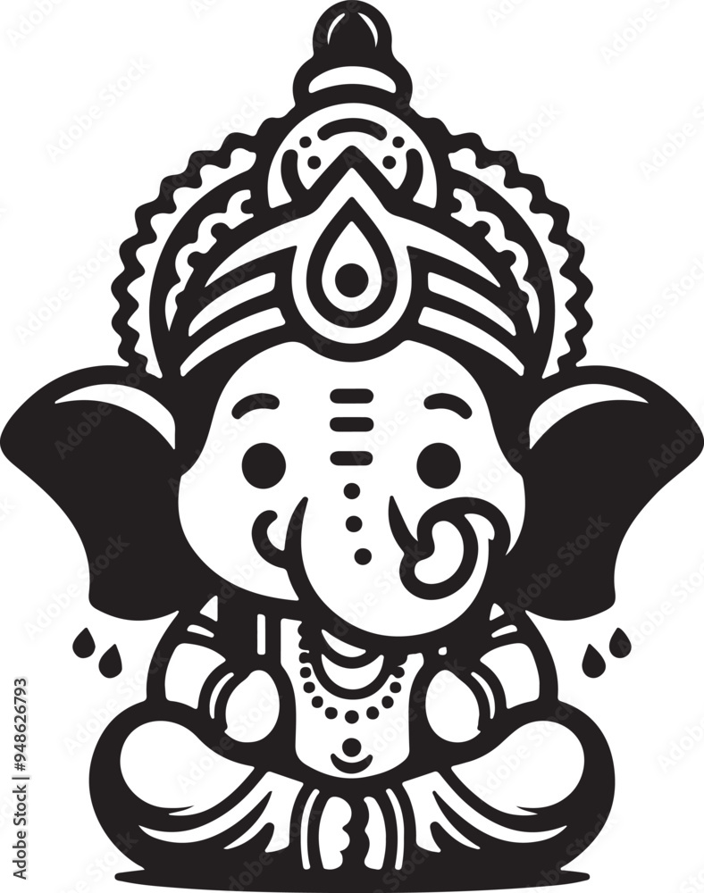 Indian God Ganapati Simple 2D Cute Single Characters with Silhouette ...