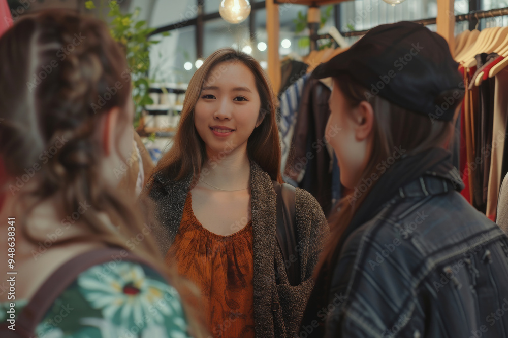 Young students hosting clothing swap event, exchanging clothes and ...