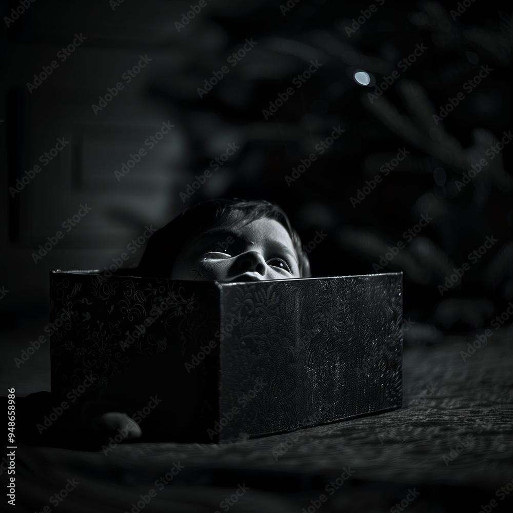 Type: close up, Artistic , Subject: horrifying Christmas gift box with ...