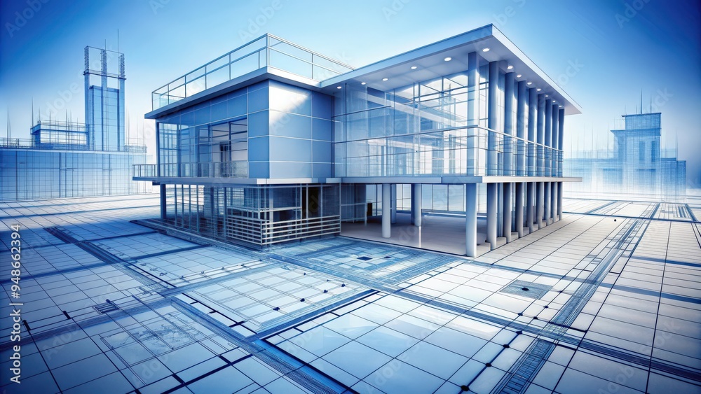 Architectural blueprints of modern urban building, Architecture, Blue ...