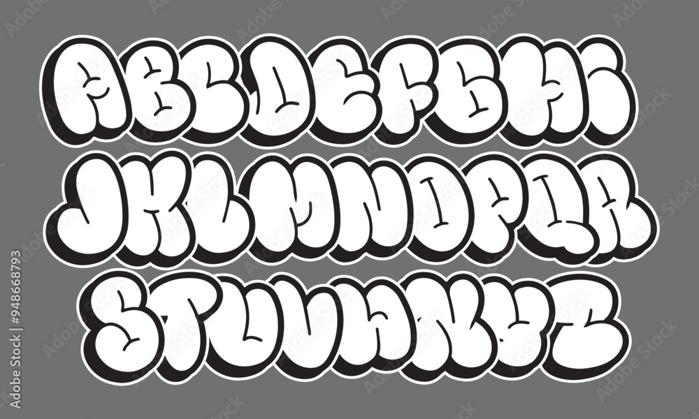 Alphabet in hand-drawn street bubble graffiti style. vector graffiti ...