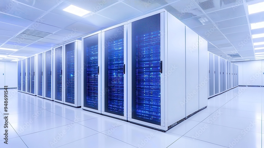 Data Center Environment with Four Rows of Servers, Spacious Layout ...