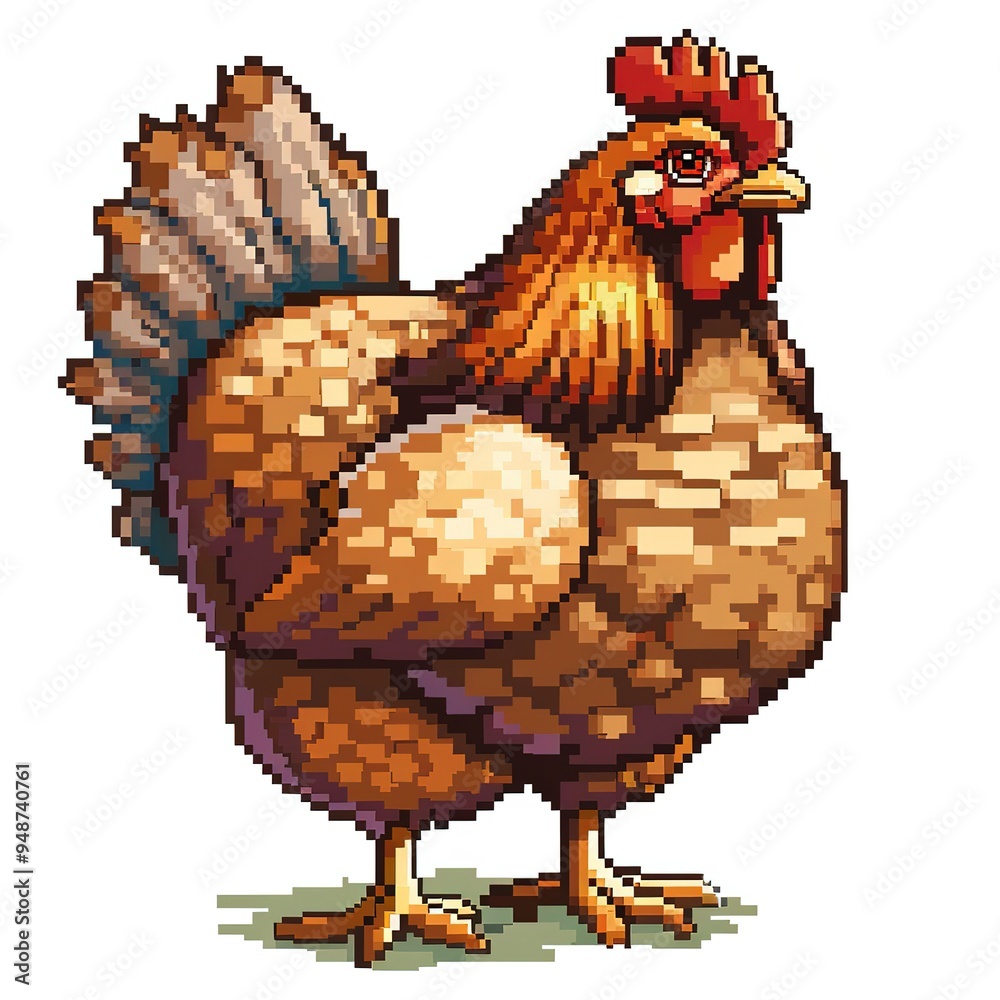 Fat hen 8-bit fantasy animal cartoon isolated whitebackground Stock ...