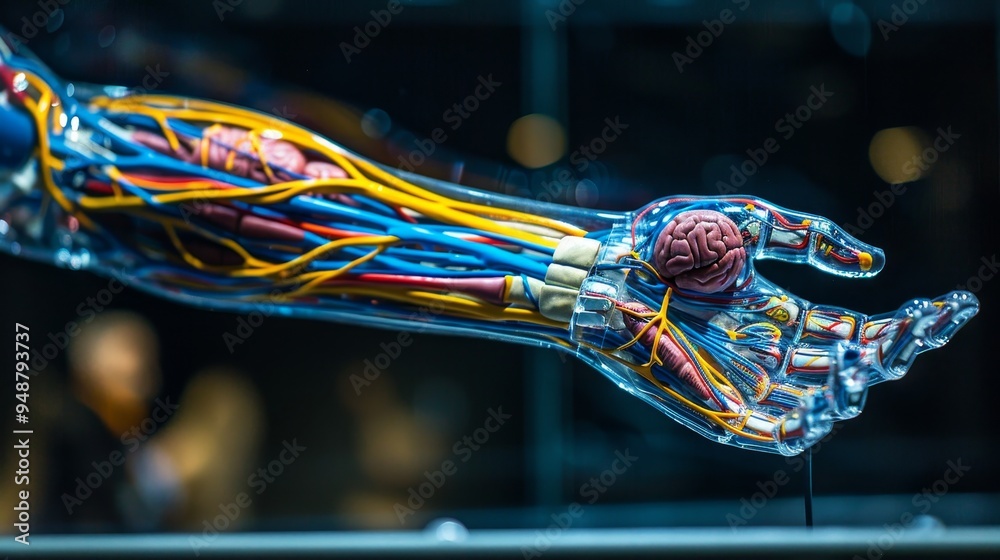 Detailed cross section of a human arm showcasing muscles and veins ...