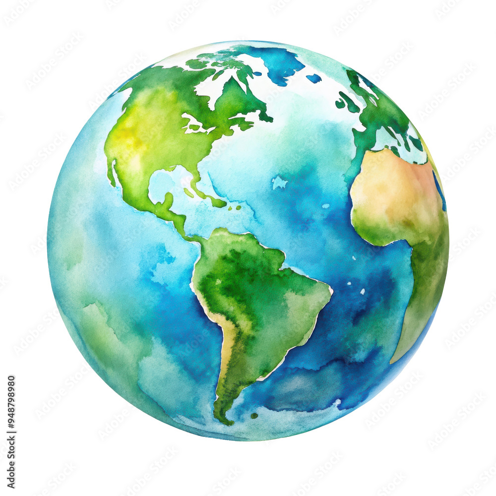 Watercolor globe earth illustration with continents. Vibrant artistic ...