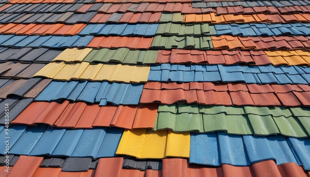 A collection of roofing materials laid out on a table, featuring ...