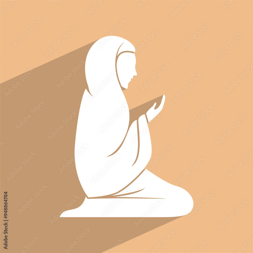 Muslim Woman Praying Silhouette - Vector Illustration. Editable and ...