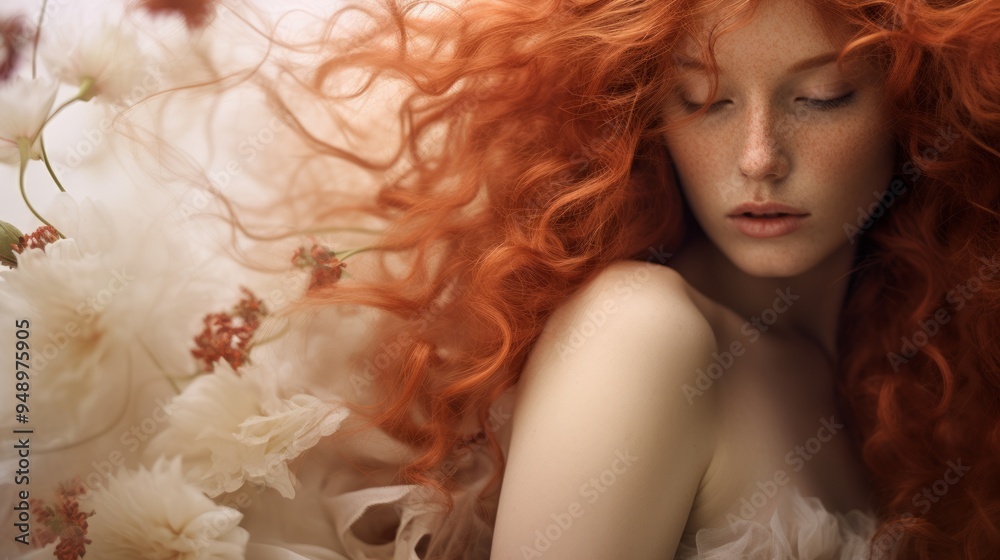 Portrait of a seductive happy young sexy redhead, a beautiful sensual ...