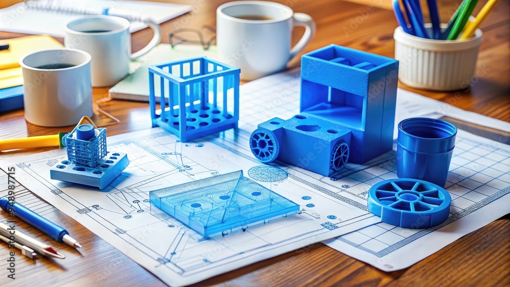 Stock-Illustration „Blueprints and diagrams scattered on a cluttered ...