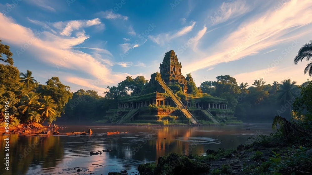 ancient and overgrown mayan temple ruins in the jungle, lost place in ...