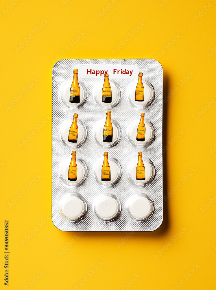 The social media post showcases an pill packaging with the text "Happy ...