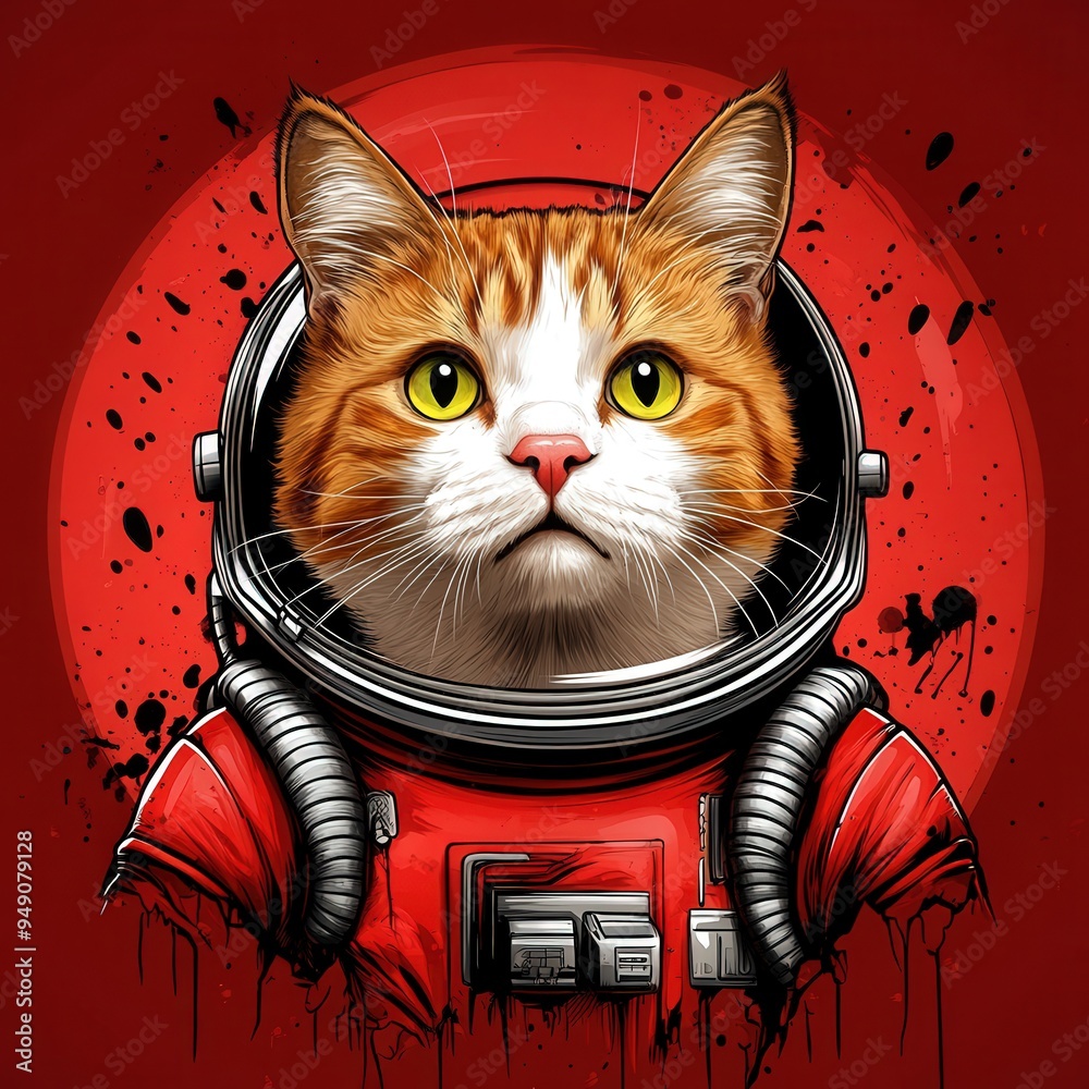 calico cat as a astronautin a circle frame game portrait, cartoon ...