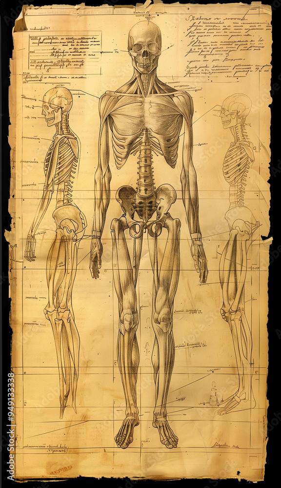 Ilustración de Stock Sepia toned anatomical sketch of human skeleton ...