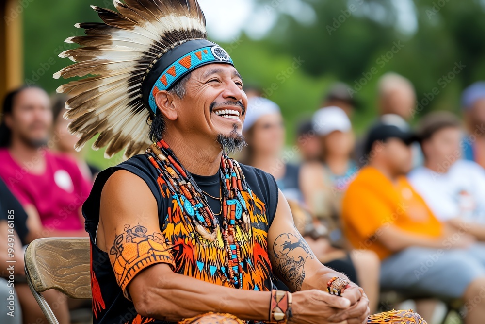 Native American Day with traditional storytelling, captured in a photo ...