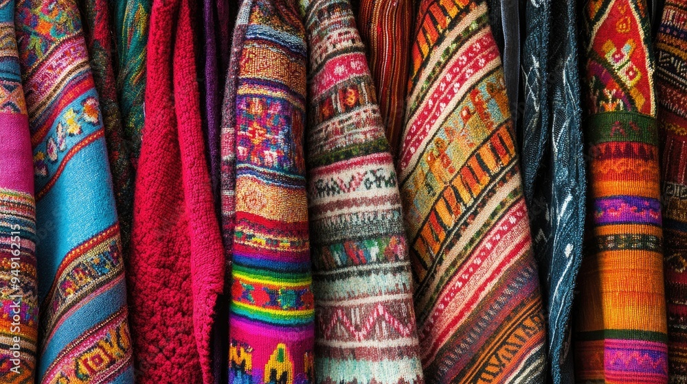 Traditional Inca clothing and textiles, with vibrant patterns and ...