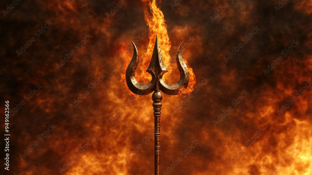 Trishula (trident) with a flaming background, symbolizing the power and ...