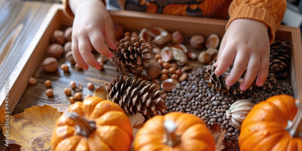 Autumn Harvest Sensory Bin Child Engaged in Educational Play with ...