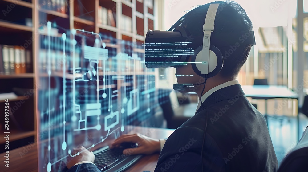 A lawyer using augmented reality technology to visualize complex legal ...