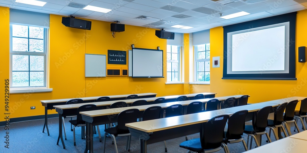 Modern classroom equipped with the latest technology and screens Stock ...
