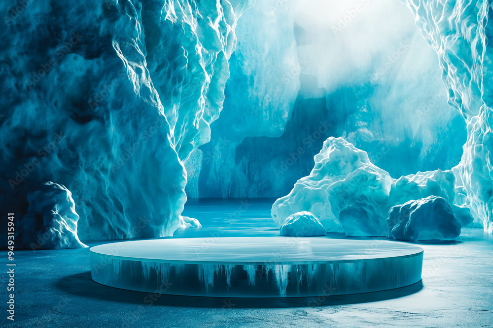 Ice background podium cold winter snow product platform floor frozen ...