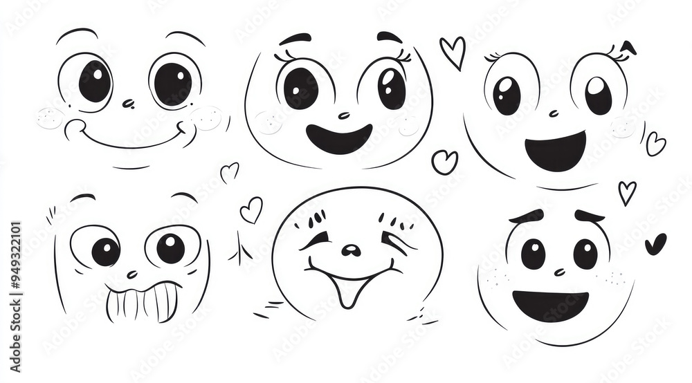 Cute, kawaii doodle clip art with various expressions and emotions of ...