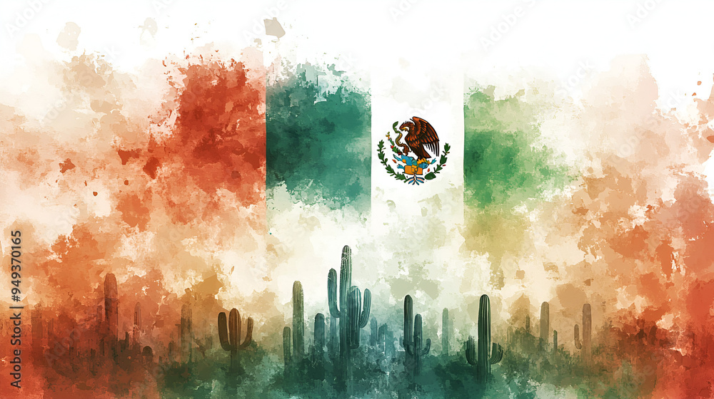 fondo estilo mexicano con la bandera de mexico y cactus decorativos ...
