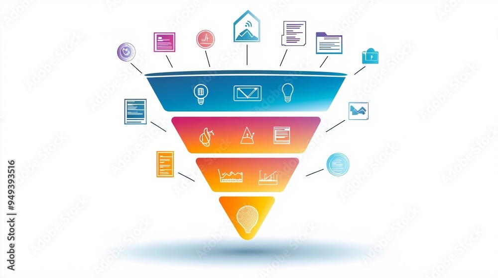 digital marketing funnel, vector design of a comprehensive funnel with ...