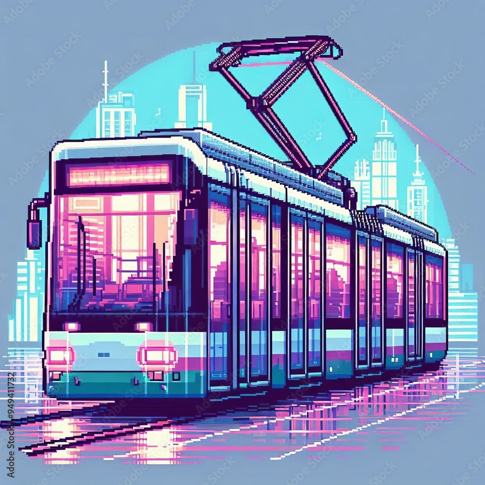 Pixel art trolleybus A retro style pixelated holographic trolley Stock ...