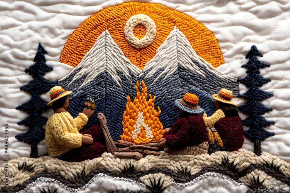 Native American Day with traditional beadwork crafting, illustrated in ...