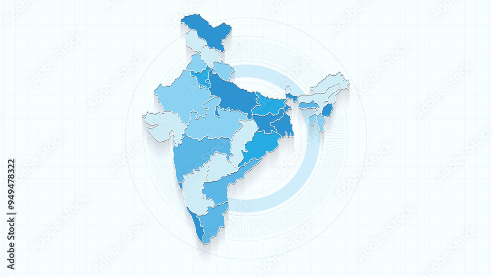 Blue Map of India, India map with borders of the states, country high ...