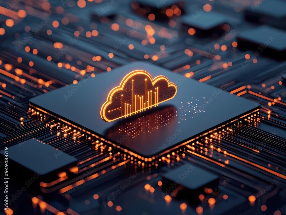 Abstract visualization of cloud architecture with digital pathways ...