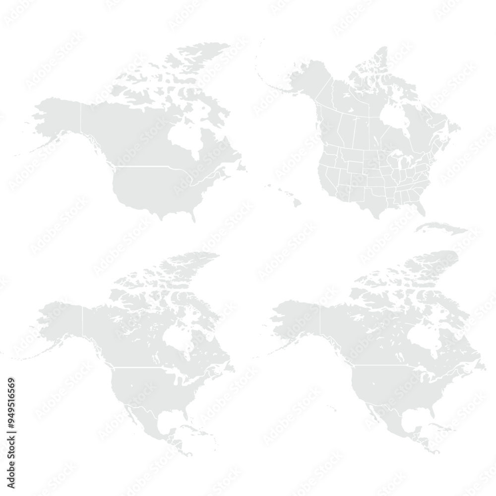 Detailed Map of North America with isolated countries.United States ...