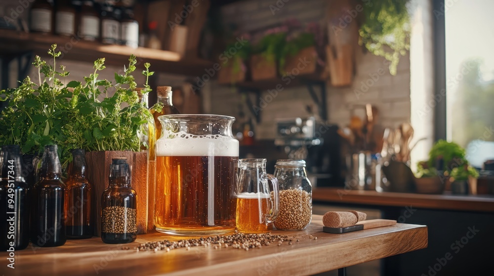 Crafting Beer at Home - Brewing Setup on Kitchen Counter with Pot of ...