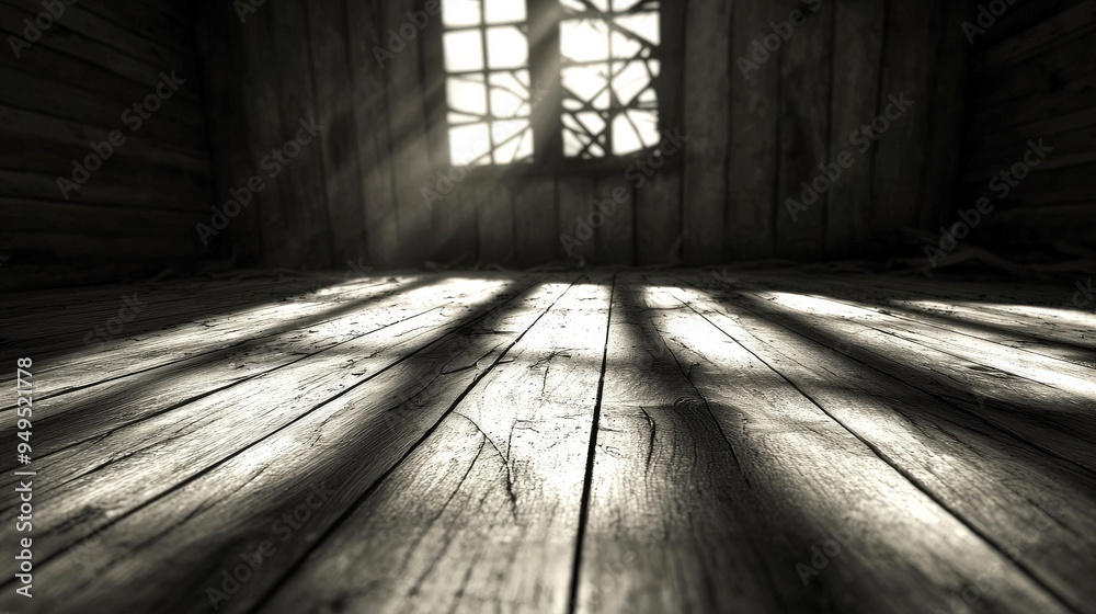 Haunted barn with broken windows and eerie shadows, highlighted by a ...