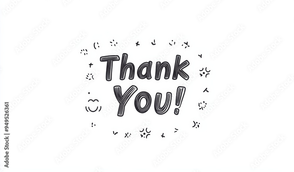 Simple Line Drawing of "Thank You!" with Smiling Emoji on a White ...