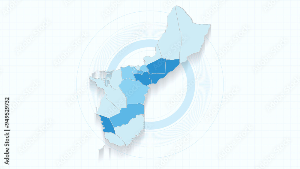 Blue Map of Guam, Guam map with borders of the states, country high ...