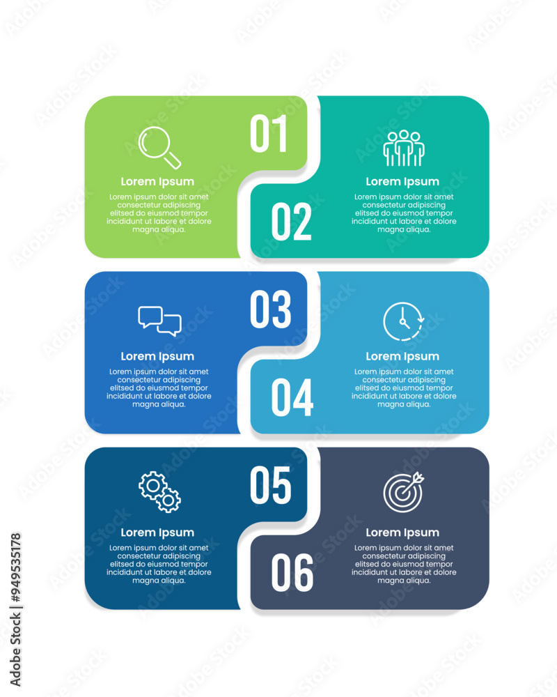 6 alternating vertical infographic options design template. Business ...