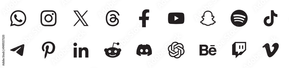 Social media contact logo vector icon set 2025. X, Facebook, Instagram ...