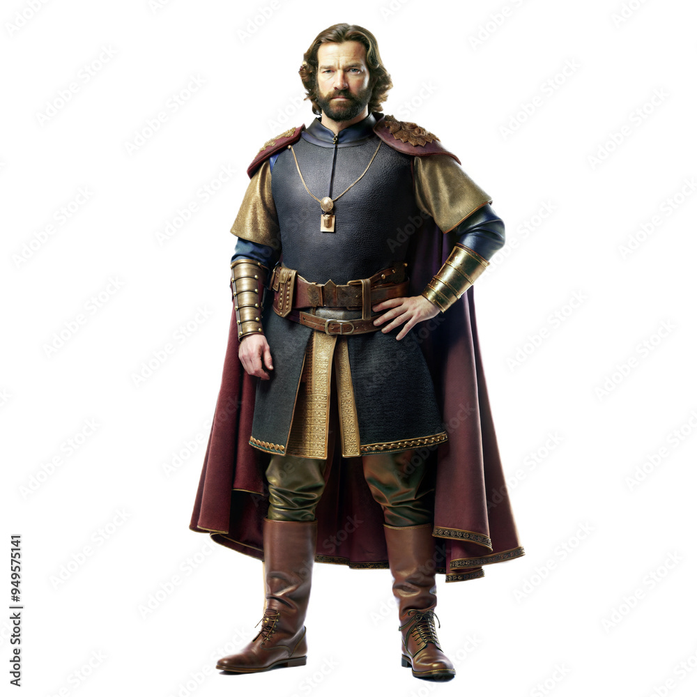 full body picture of 40 year old medieval king with brown hair and ...